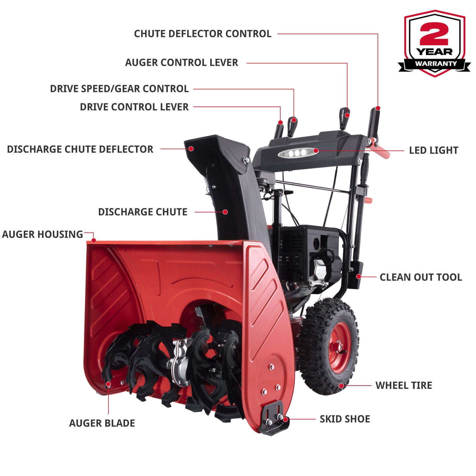 26'' 212cc Two Stage Self-Propelled Gas Snow Blower w/ Electric Start