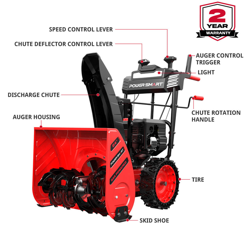 24'' 252cc Two Stage Self-Propelled Gas Snow Blower w/ Electric Start