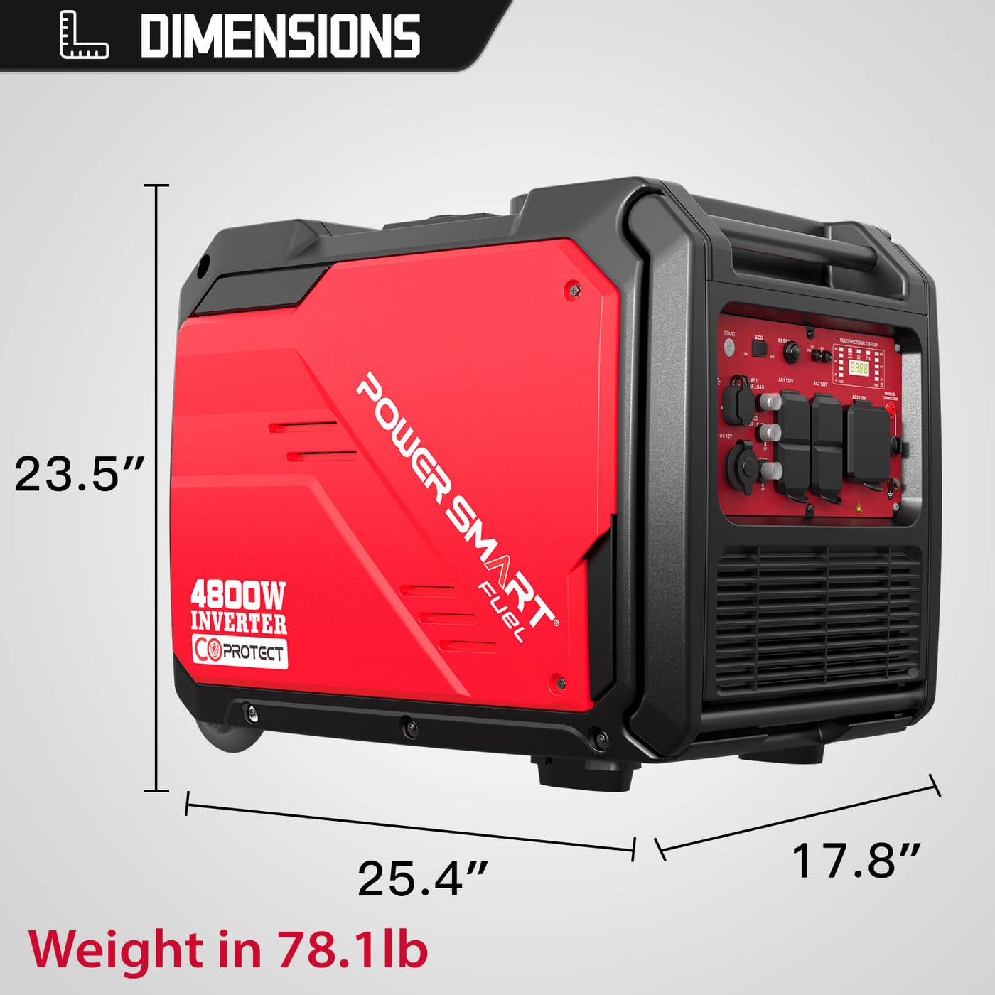 4800W Inverter Generator w/ Electric Start, Wheels Handle Kit, CO Sens
