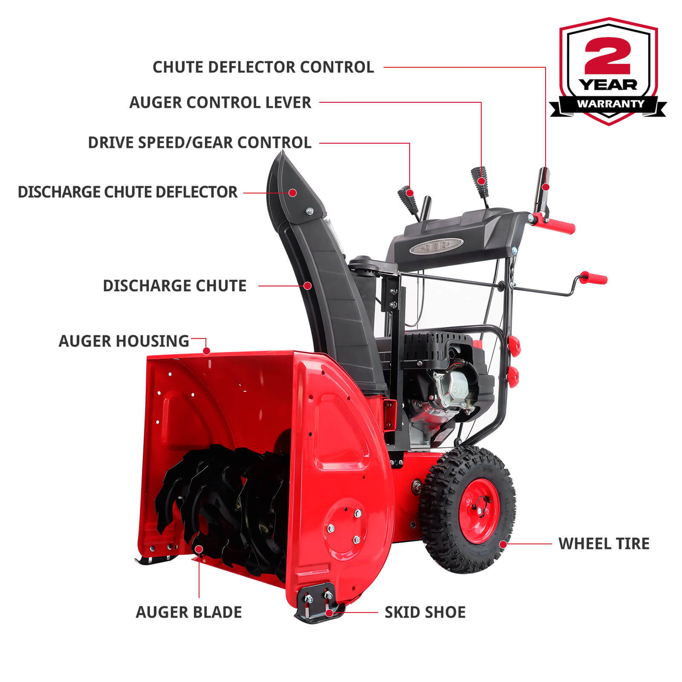 24'' 212cc Two Stage Self-Propelled Gas Snow Blower w/ Electric Start