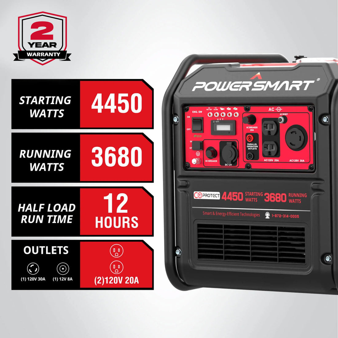 4450W Open Frame Inverter Generator w/ CO Alert MB5040C | PowerSmart USA